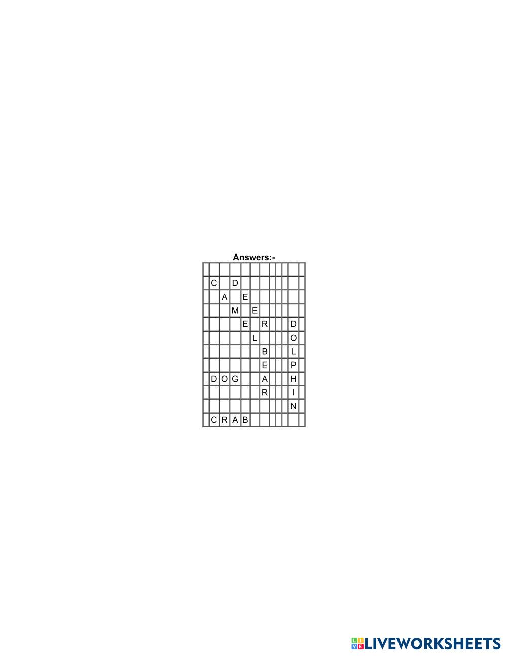 Cross word animals | Live Worksheets