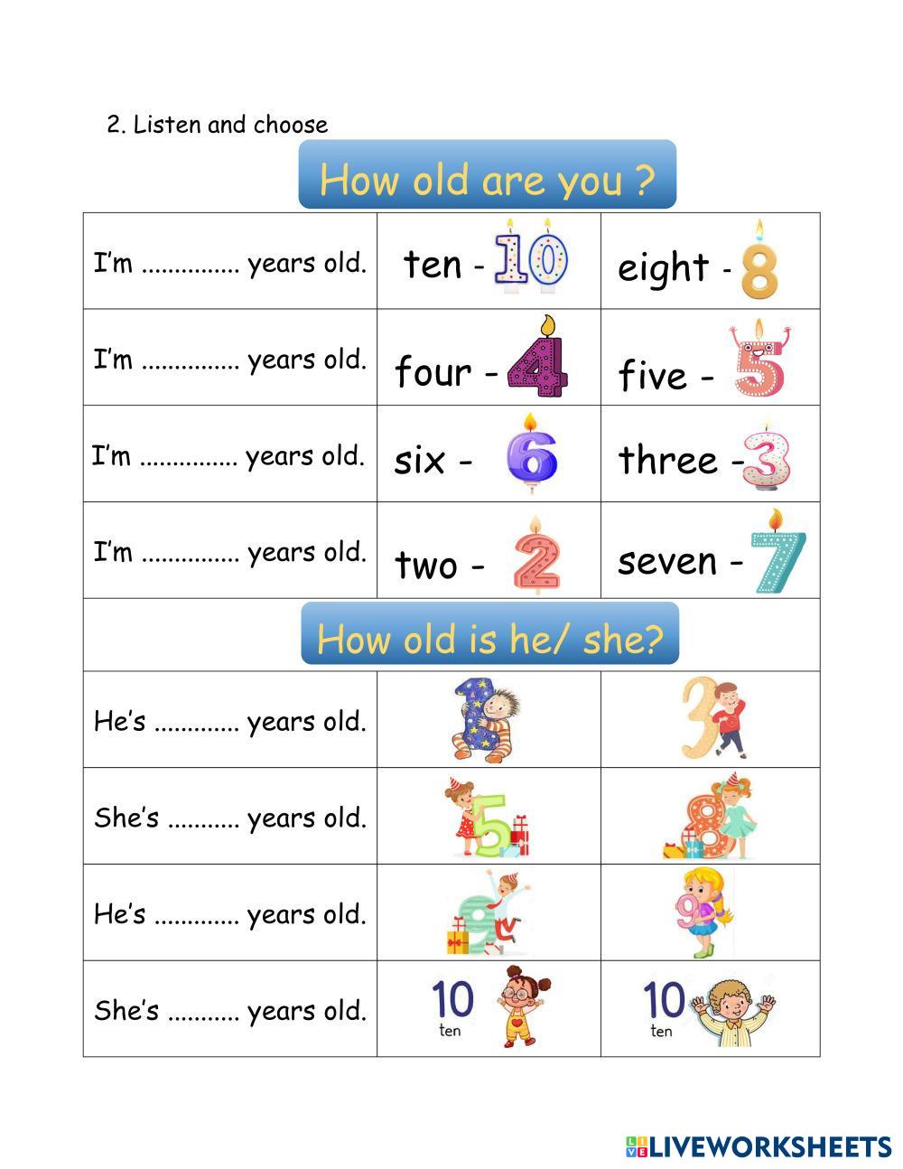 Numbers - How old...? | Live Worksheets