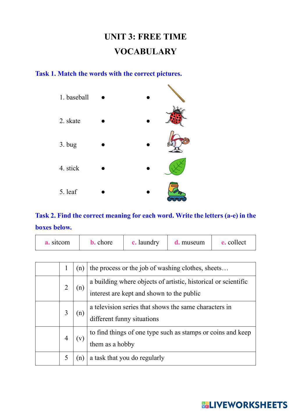 NGHE 1 - UNIT 3 - VOCABULARY | Live Worksheets