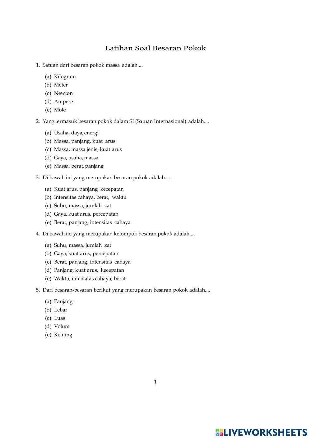 BESARAN POKOK | Live Worksheets