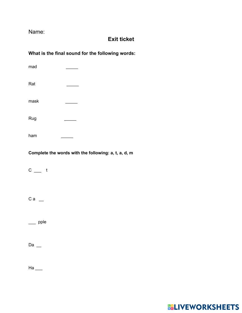 Final Phoneme Isolation | Live Worksheets