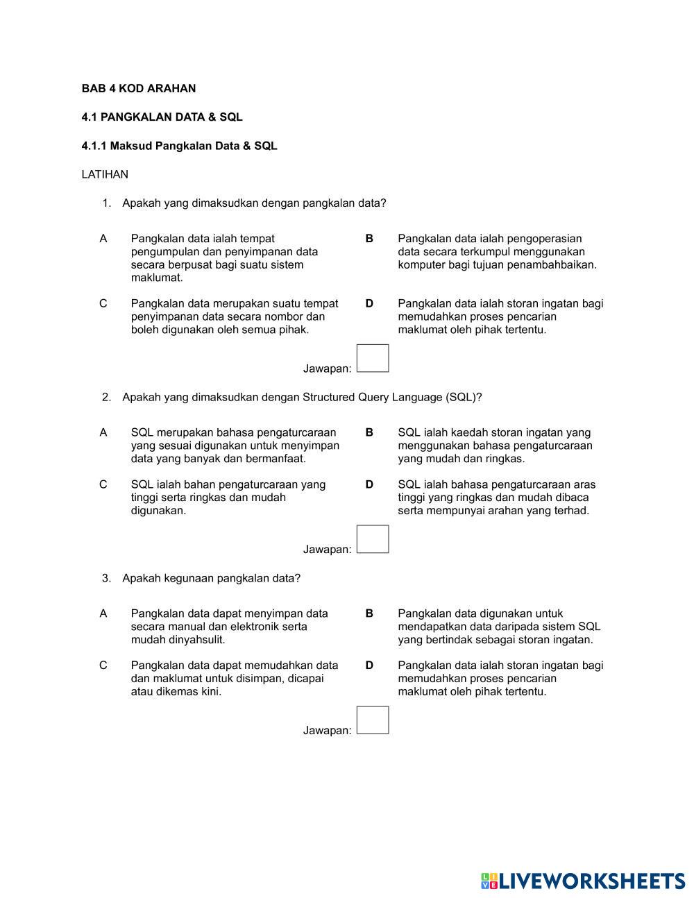 SISTEM PANGKALAN DATA | Live Worksheets
