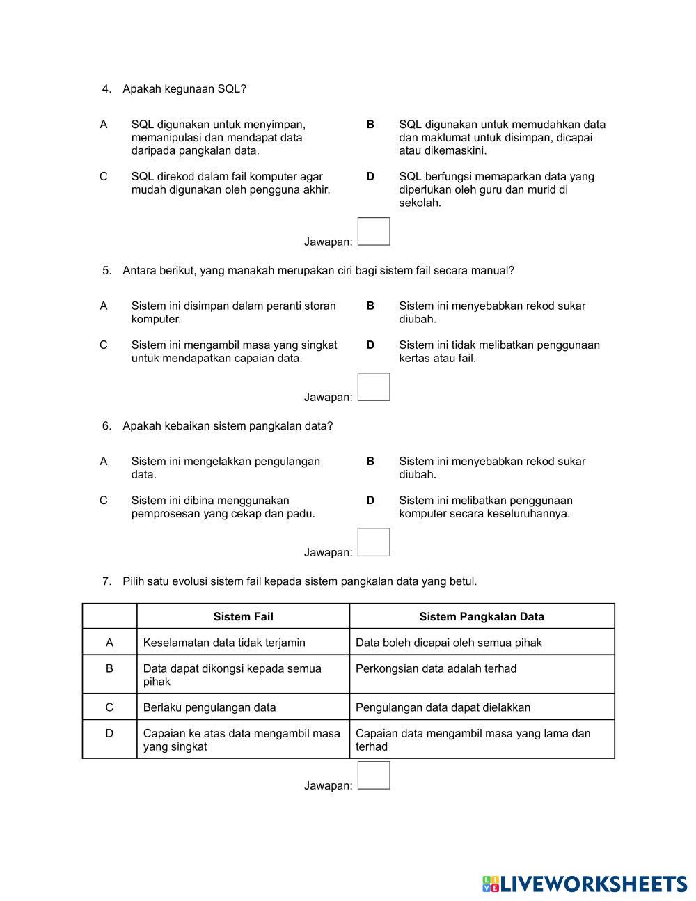 SISTEM PANGKALAN DATA | Live Worksheets