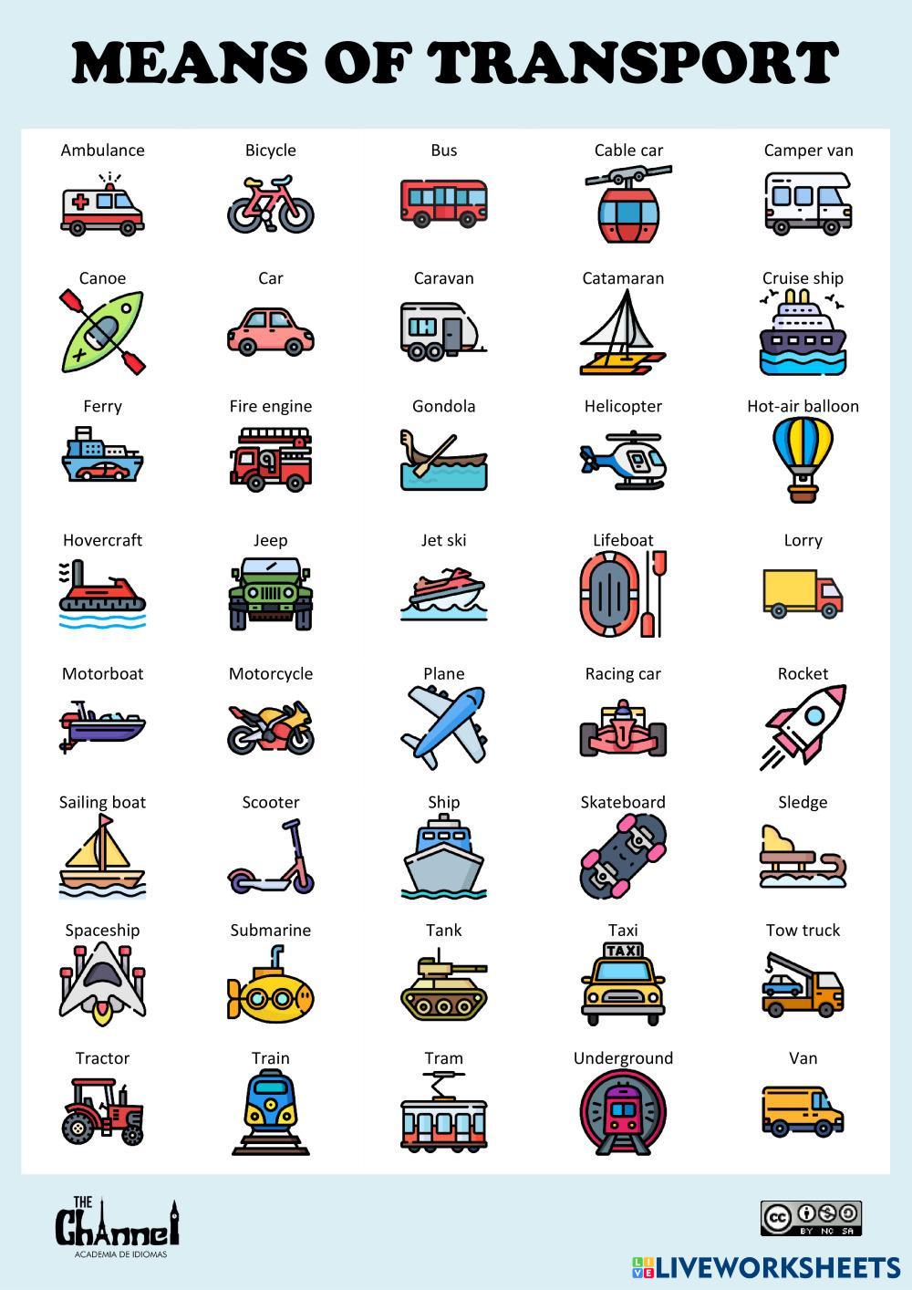 MEANS OF TRANSPORT (40 words) | Live Worksheets