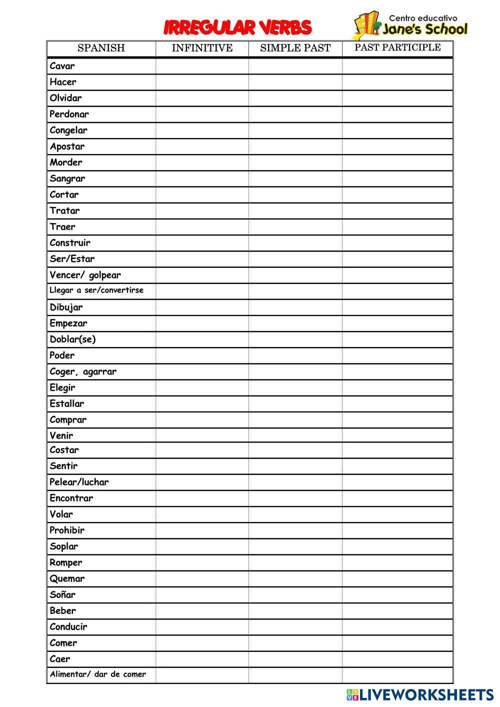 IRREGULAR VERBS EXAM PART 1 | Live Worksheets
