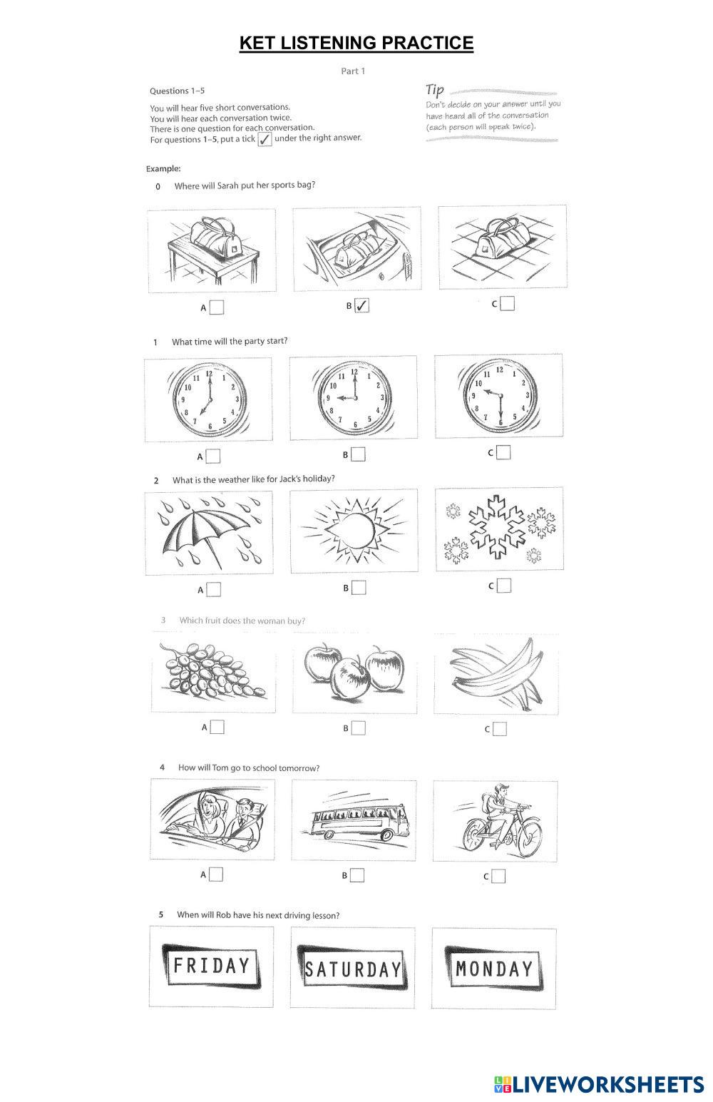 KET Listening P… | Free Interactive Worksheets | 7154618