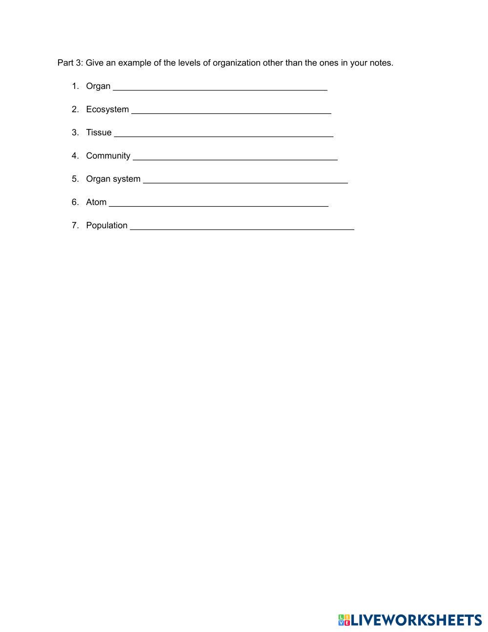 Levels of Organization - English | Live Worksheets