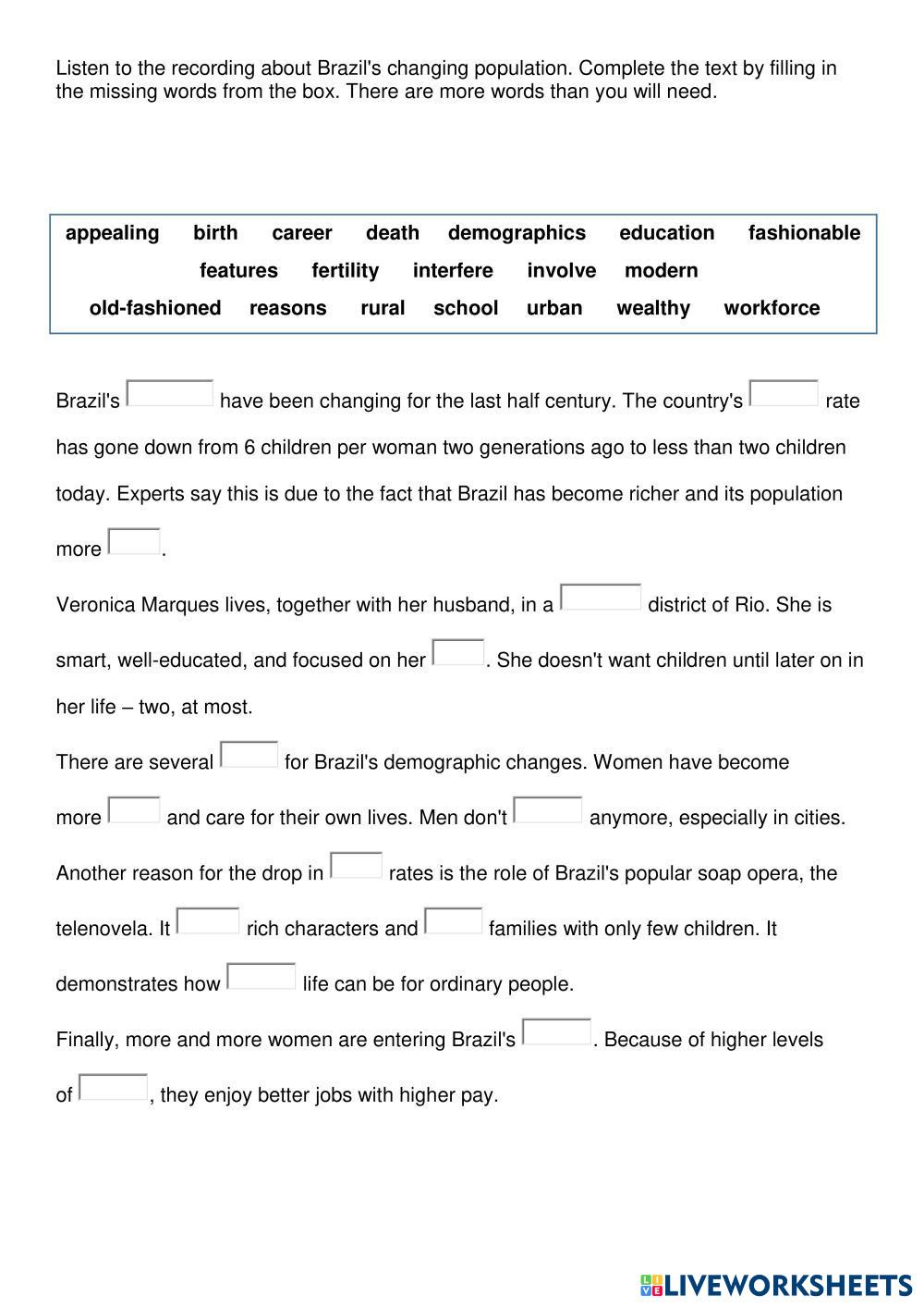 Brazil's Demographics | Cadmus | Live Worksheets
