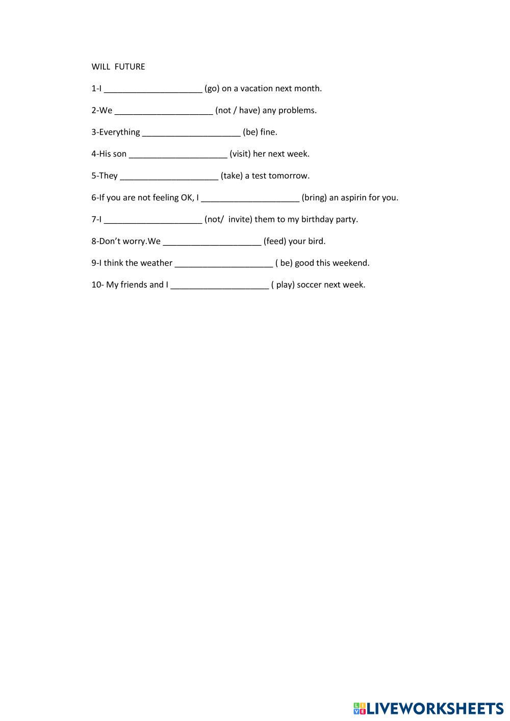 WILL FUTURE (SI… | Free Interactive Worksheets | 7157589