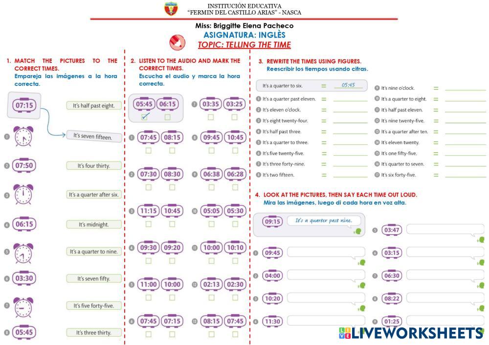 TELLING THE TIME | Live Worksheets