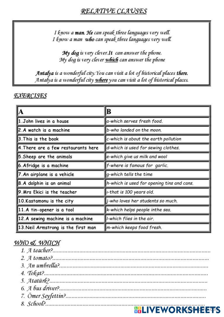 relative pronouns | Live Worksheets