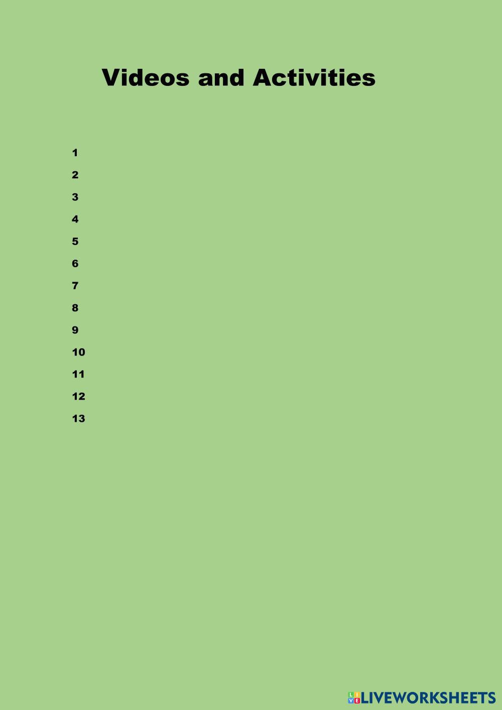 Videos and Acti… | Free Interactive Worksheets | 7159449