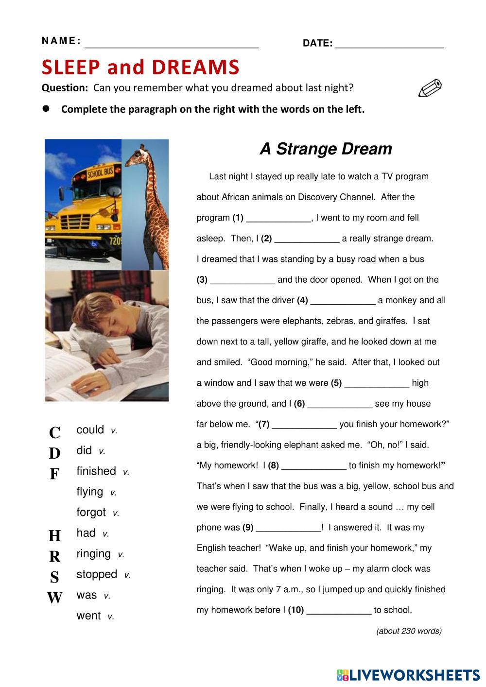 A Strange Dream | Live Worksheets