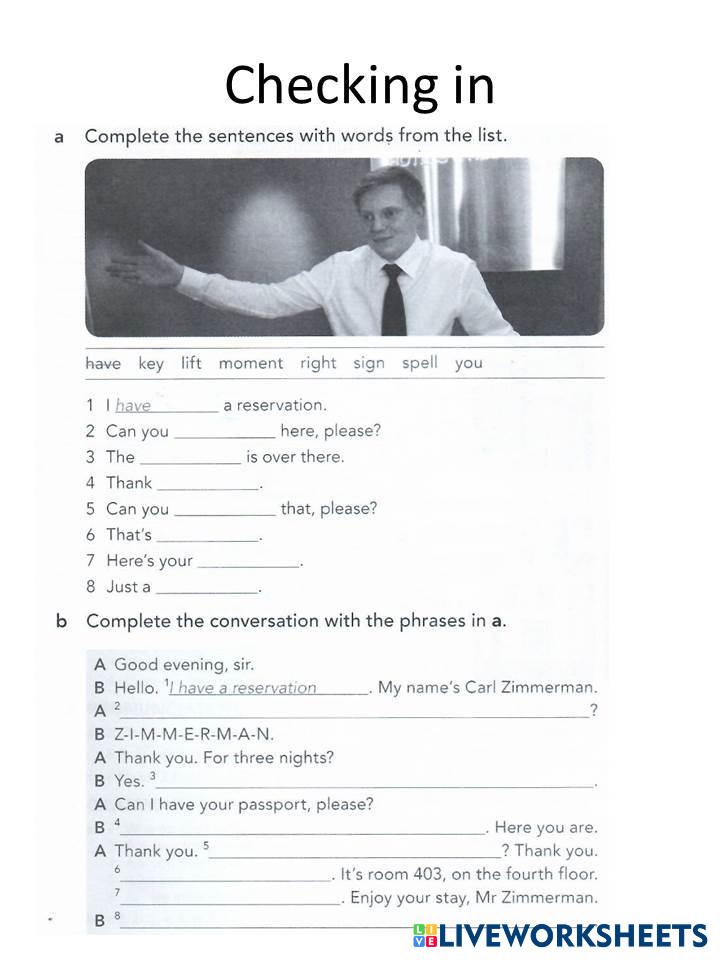 Checking in 7159832 | AizhanZH | Live Worksheets