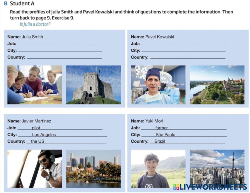Roadmap A1 AB card Student A | Live Worksheets