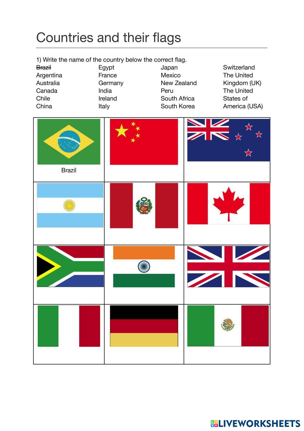Countries And Their Flags Live Worksheets, 46% OFF