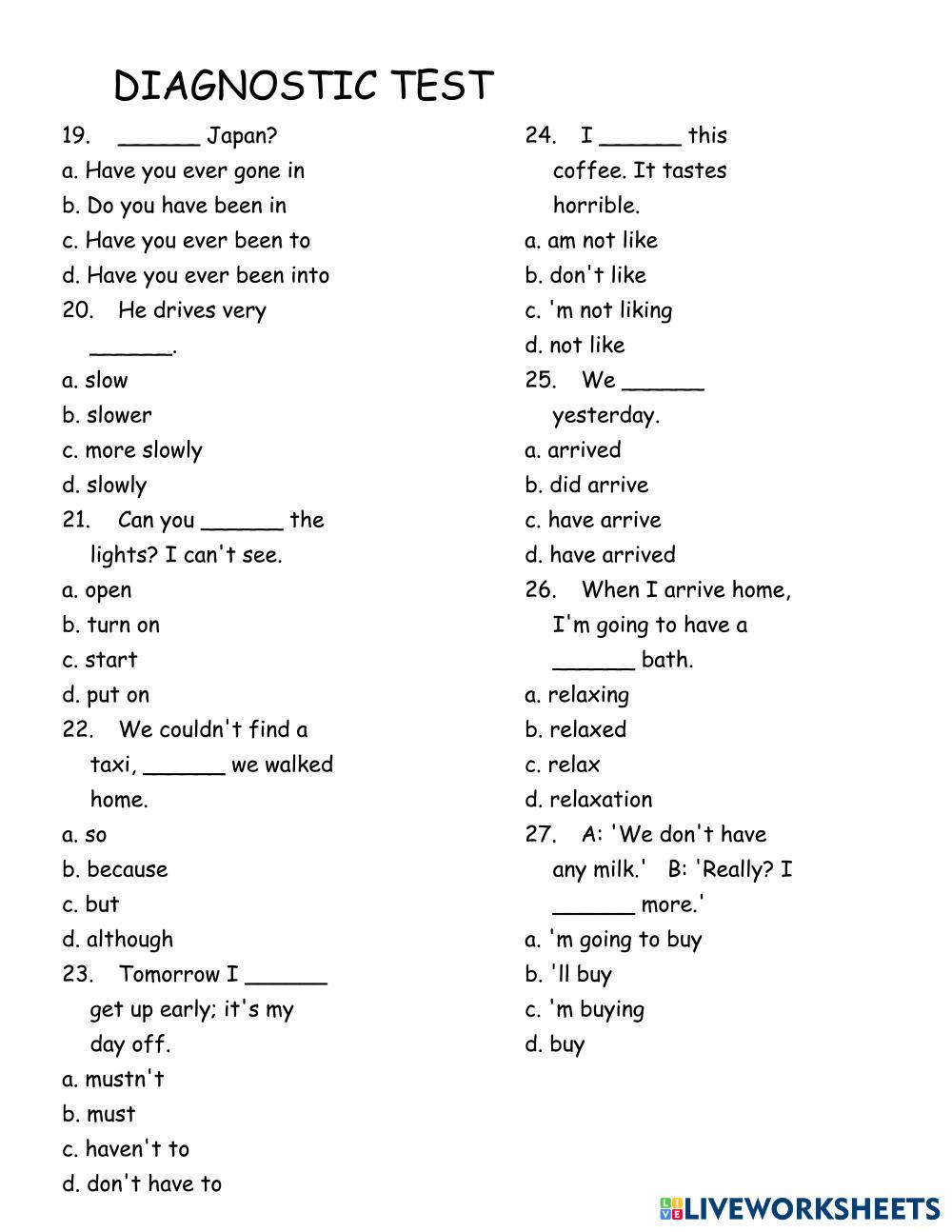 Diagnostic Eval… | Free Interactive Worksheets | 7163150