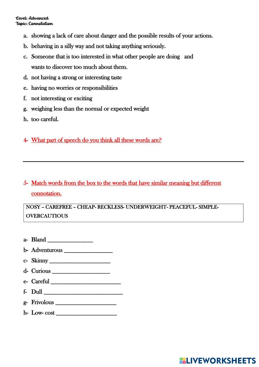 Connotation | Free Interactive Worksheets | 7163545