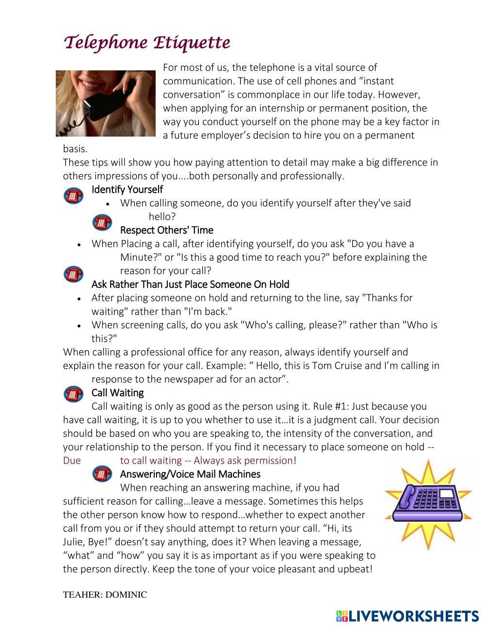 7163964 | PHONE ETIQUETTE | domino254 | LiveWorksheets