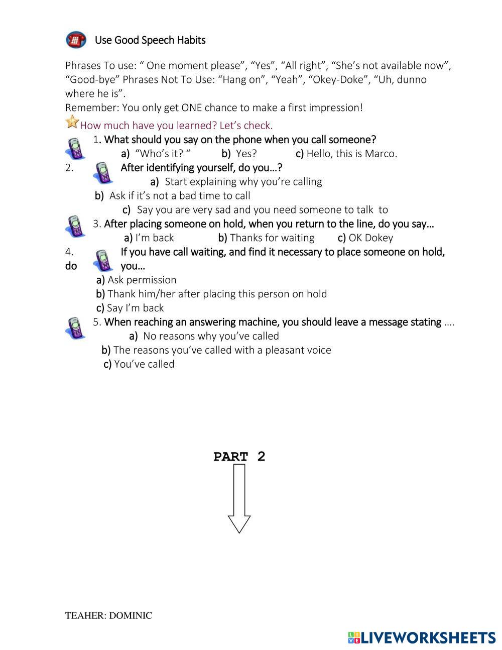 7163964 | PHONE ETIQUETTE | domino254 | LiveWorksheets