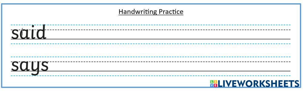 Handwriting Homework | Live Worksheets
