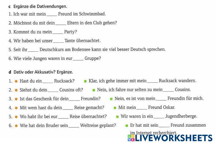Dativ und Akk | Free Interactive Worksheets | 7163929