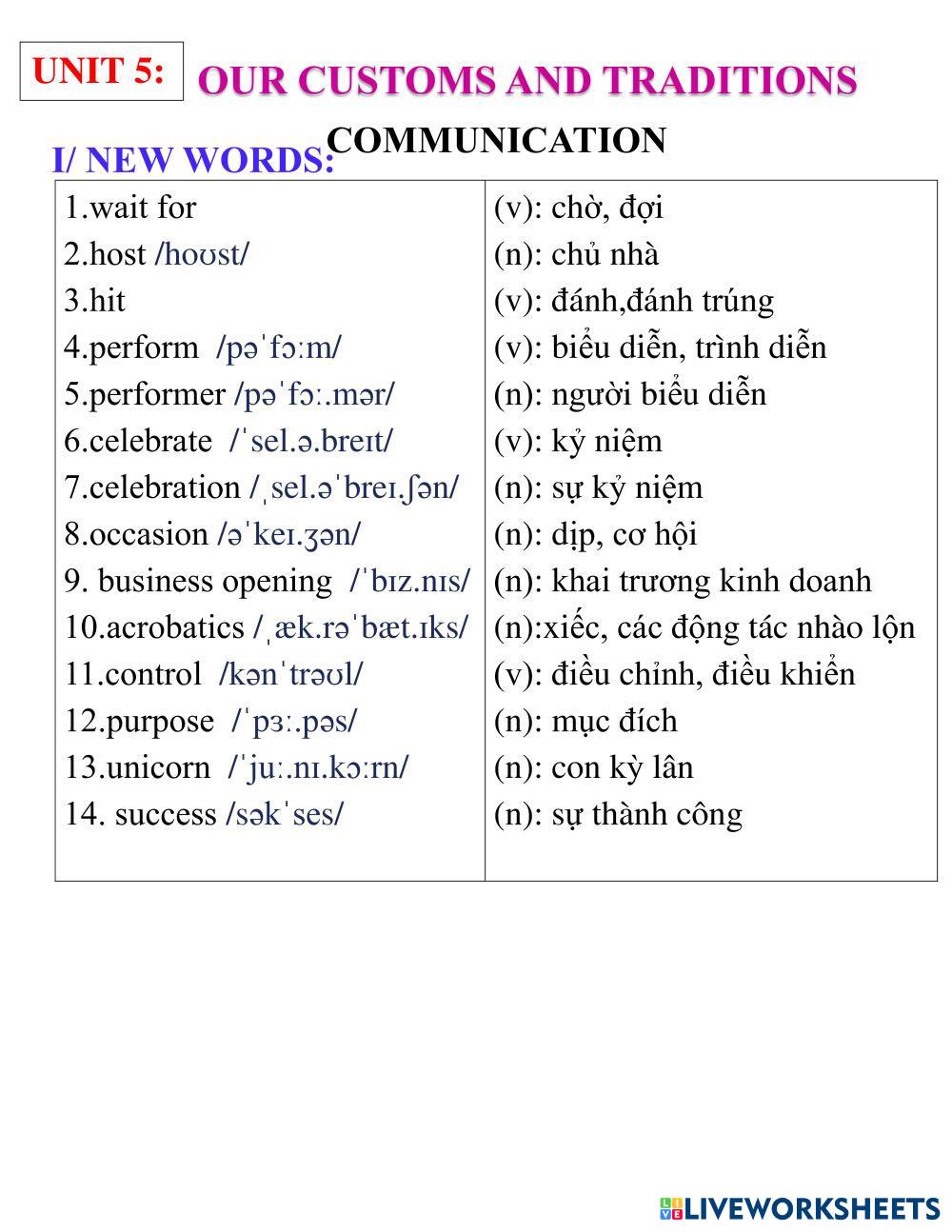 ENGLISH 8- UNIT 5- COMMUNICATION | Live Worksheets