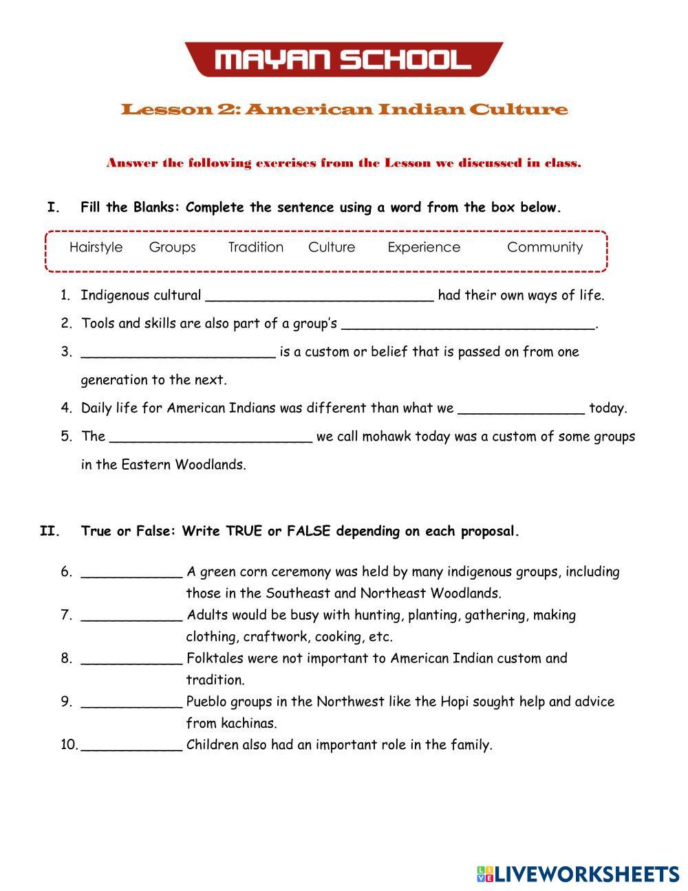 Lesson 2: Ameri… | Free Interactive Worksheets | 7165494