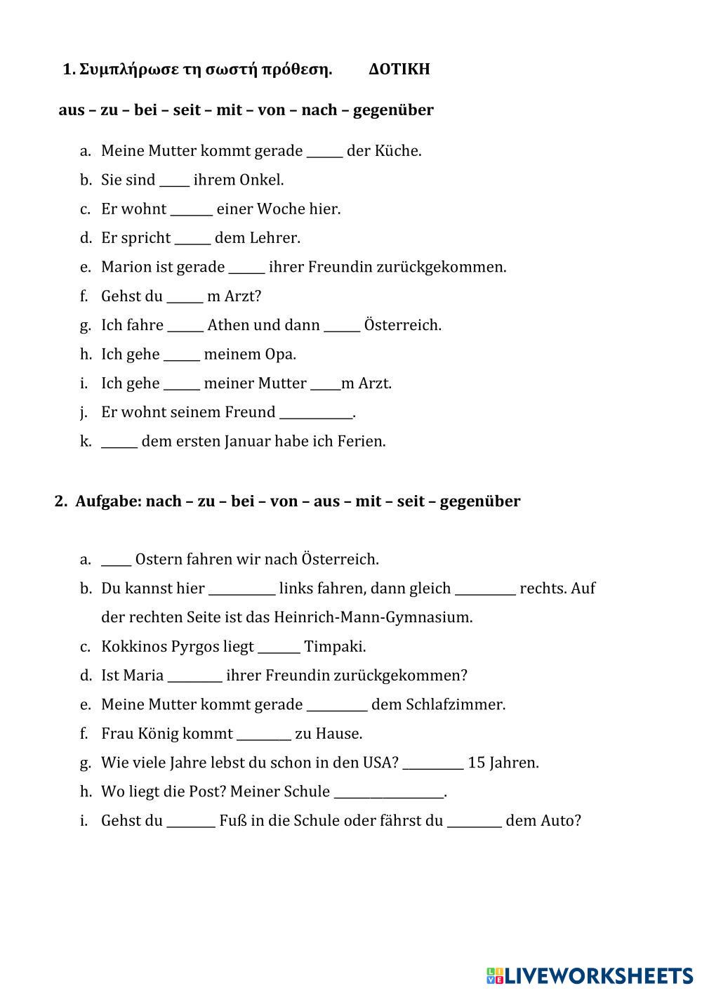 Präpositionen + Dativ | Live Worksheets