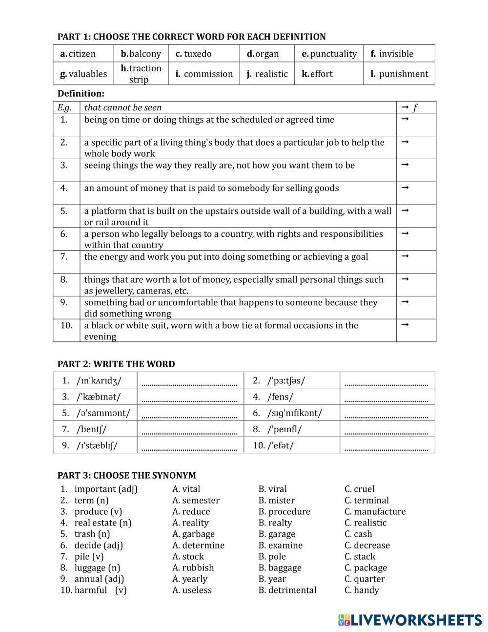 TE2 - Vocab Test 2 | Live Worksheets