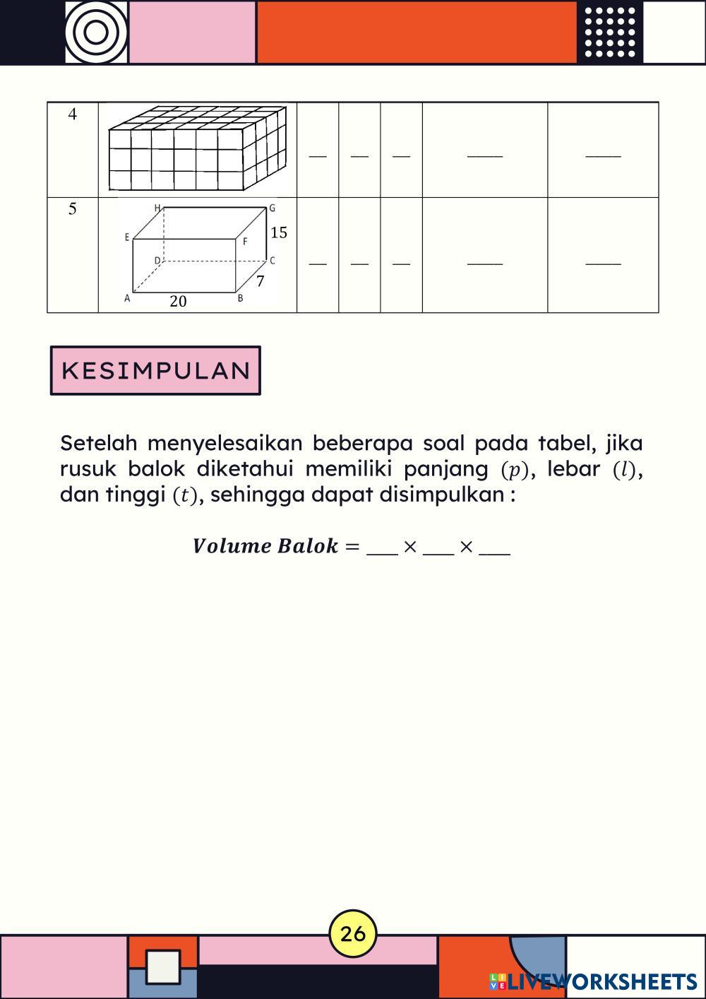 5-volume balok | Live Worksheets