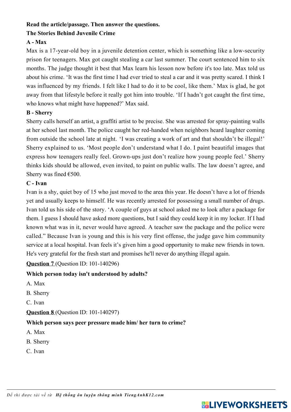 7168604 | READING & WRITING TEST 12 | LÊ THÙY LIÊN