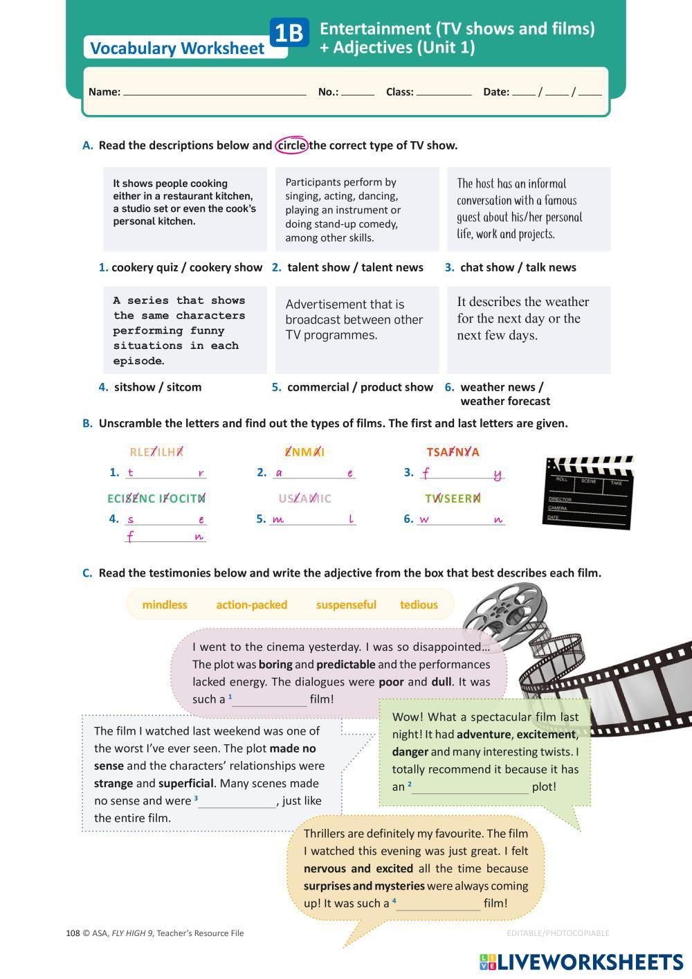 7169585 | Vocabulary Worksheet 1B Unit 1 | Aula_Digital