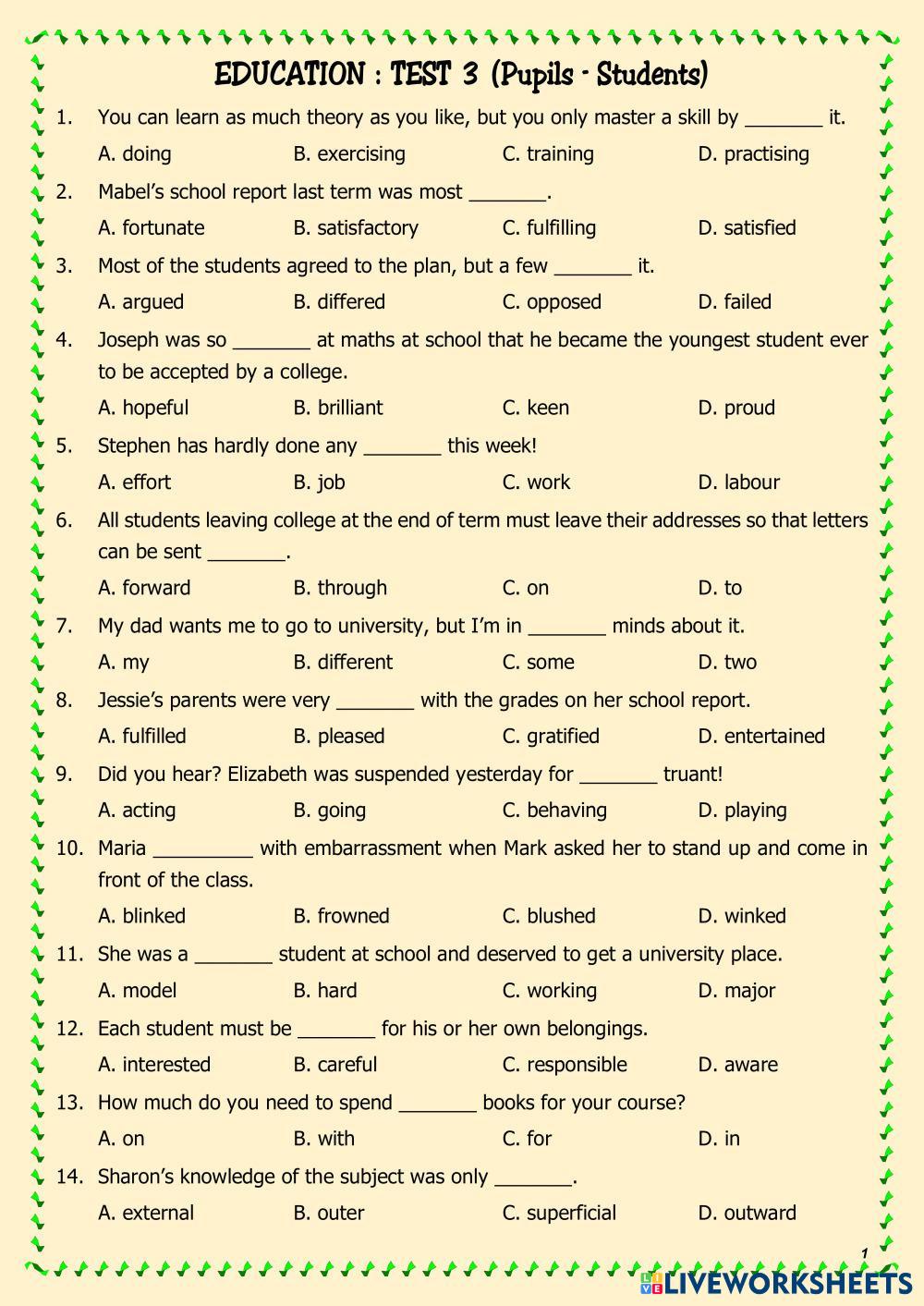 Vocabulary_Education (Pupils - Students) 7-3 | Live Worksheets