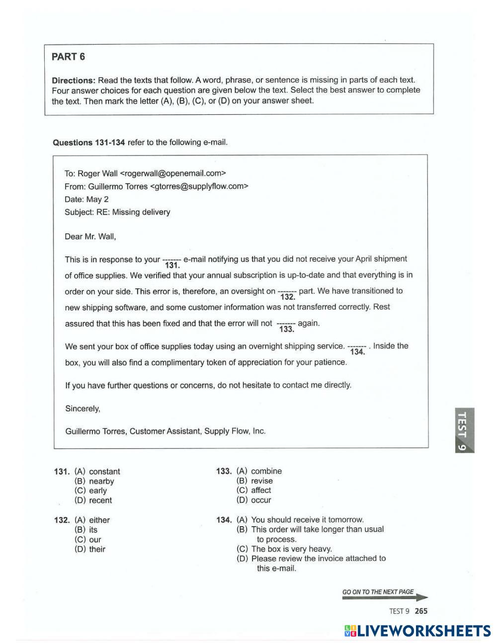 TOEIC - READING… | Free Interactive Worksheets | 7170526