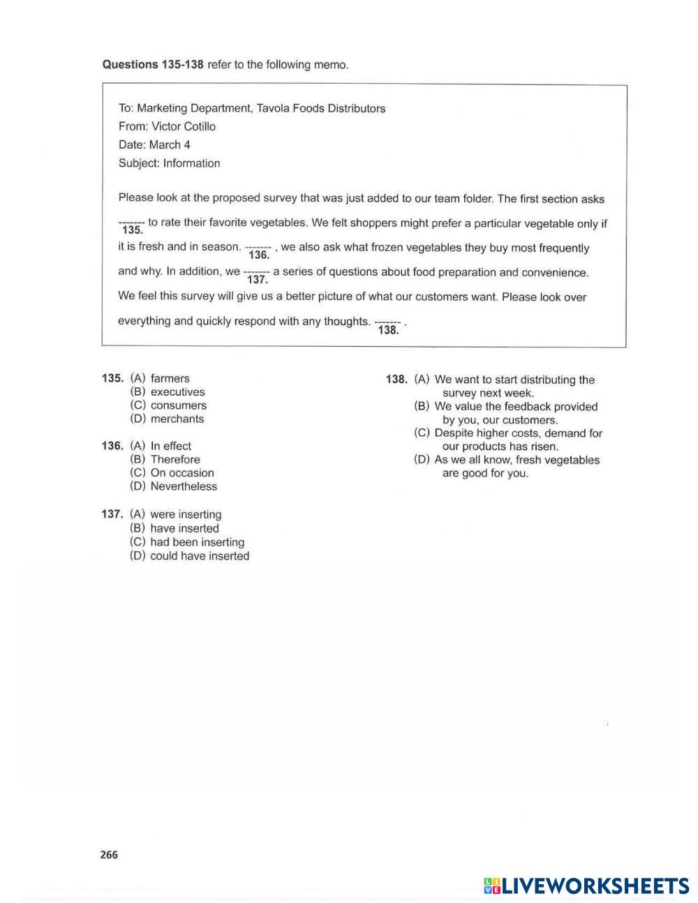 TOEIC - READING… | Free Interactive Worksheets | 7170526