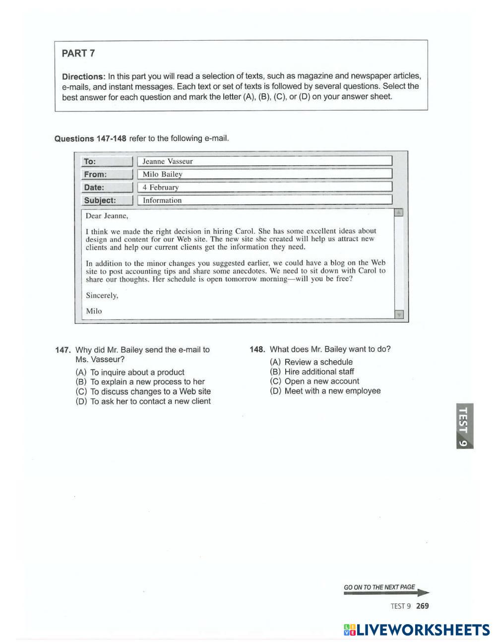 TOEIC - READING… | Free Interactive Worksheets | 7170526