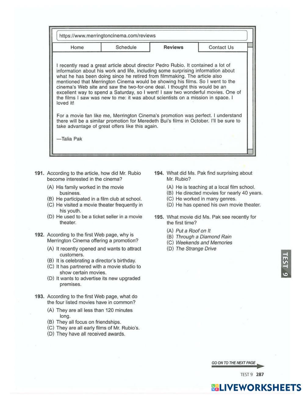 TOEIC - READING… | Free Interactive Worksheets | 7170545