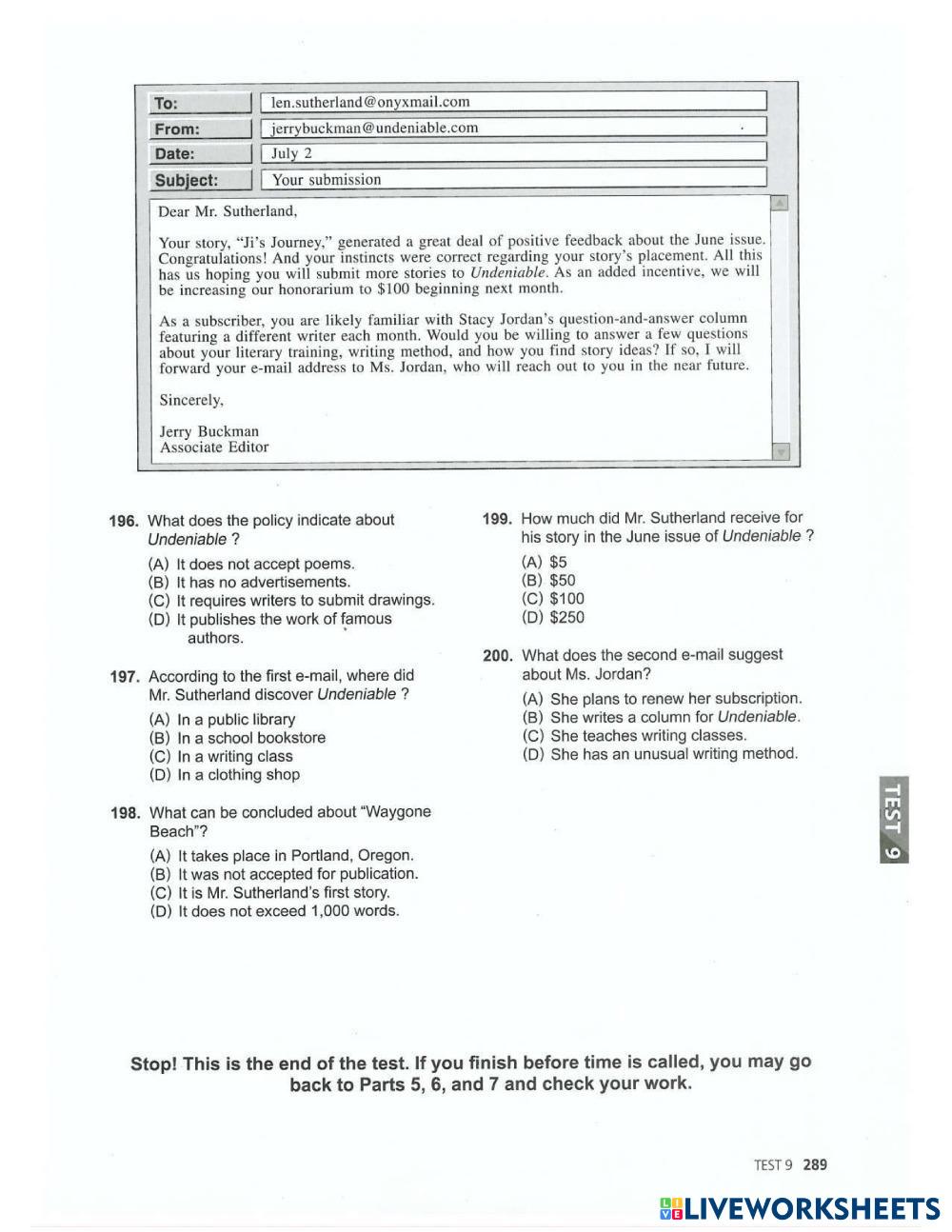TOEIC - READING… | Free Interactive Worksheets | 7170545