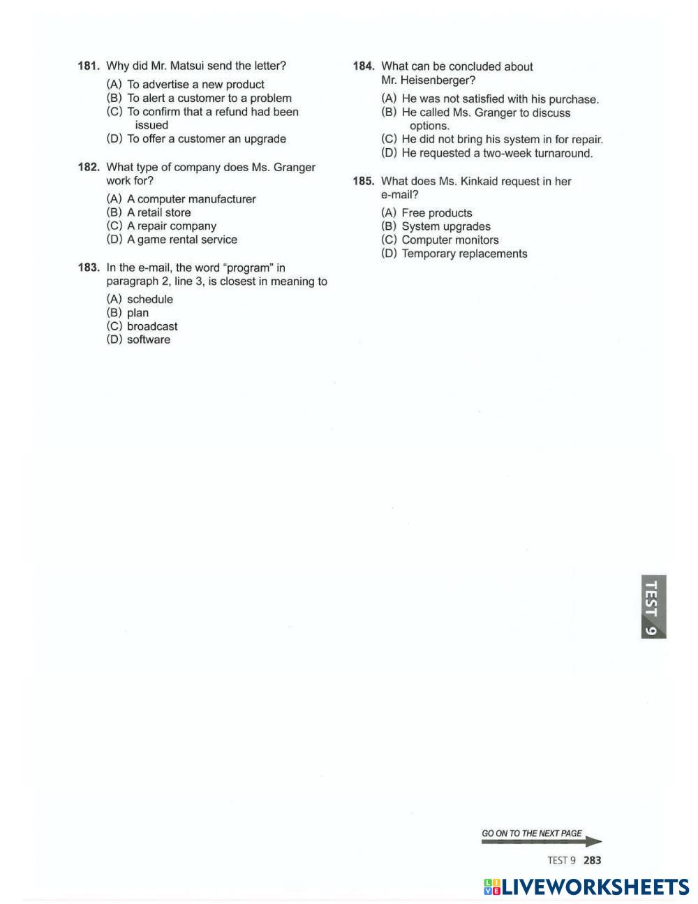 TOEIC - READING… | Free Interactive Worksheets | 7170545