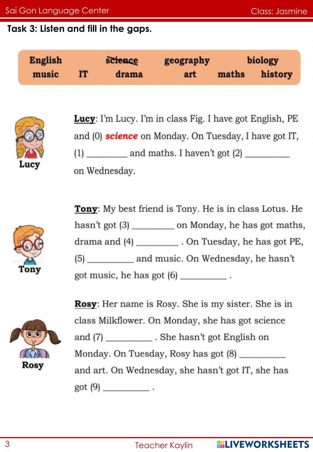 Jasmine 09/09 | Free Interactive Worksheets | 7170854