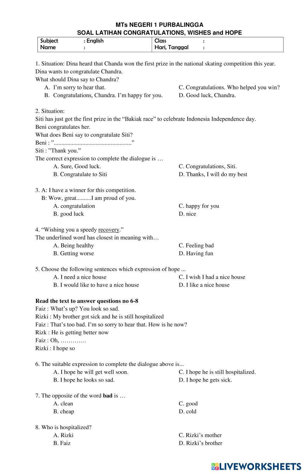 Expression of Congratulations, Wishes and Hopes 7171259