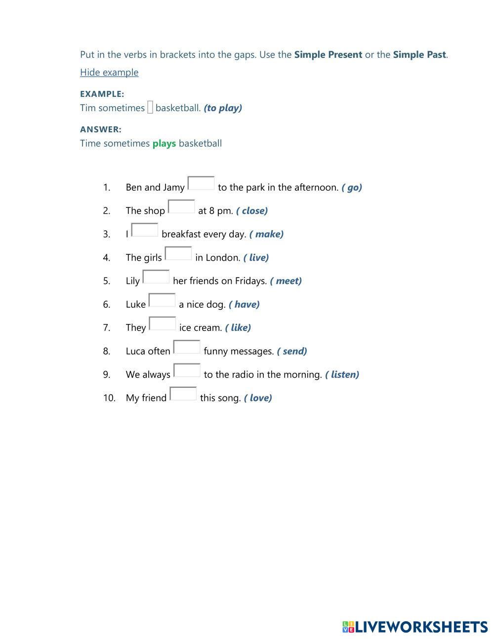 Simple Present or the Simple Past | Live Worksheets