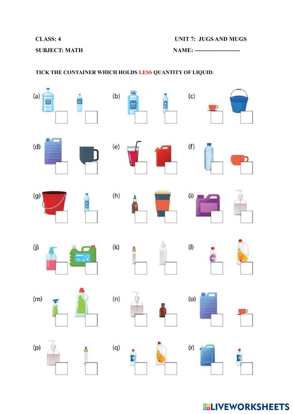 7. JUGS AND MUGS | Live Worksheets