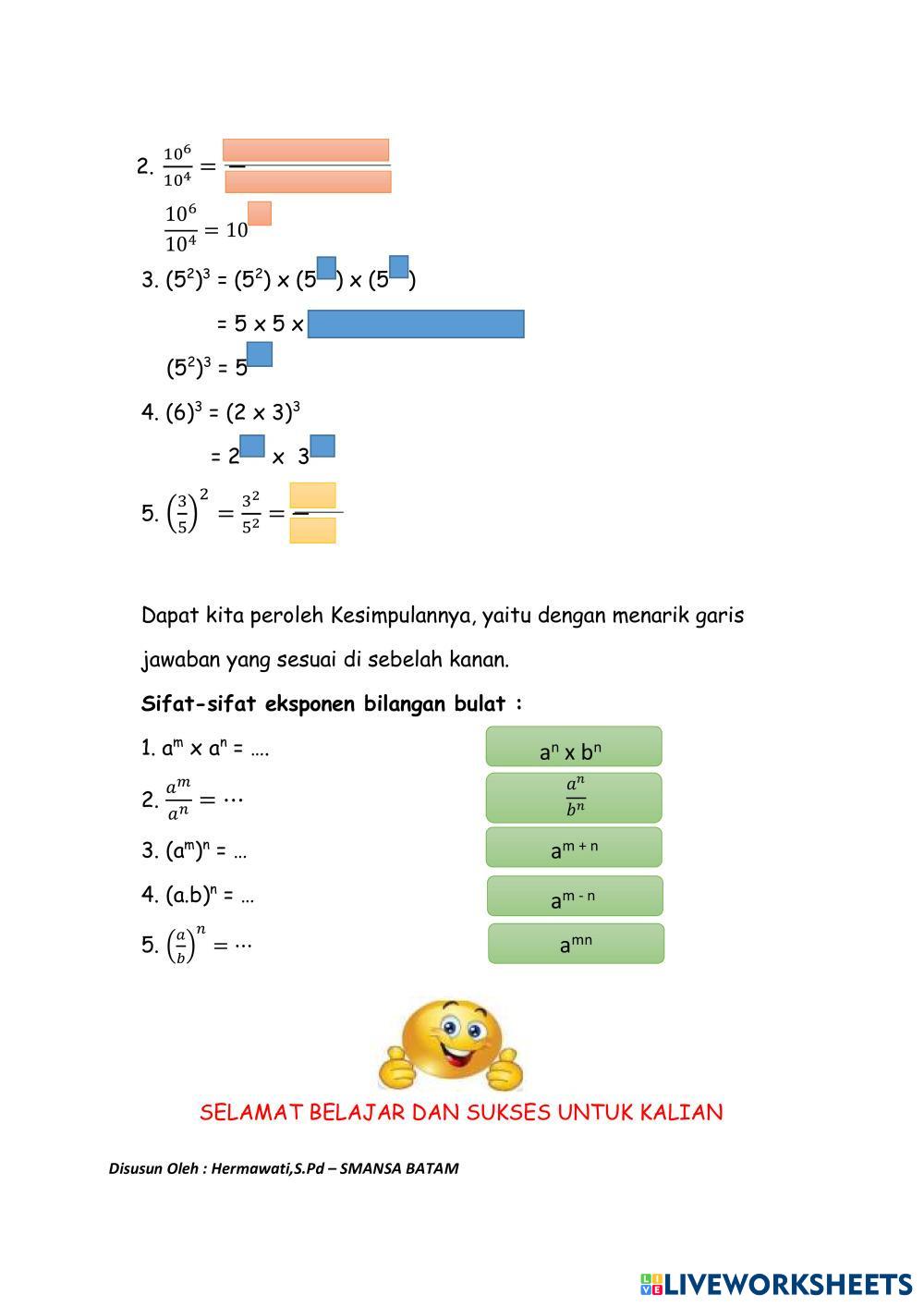 LKPD 2 Sifat-sifat Eksponen Bilangan Bulat | Live Worksheets