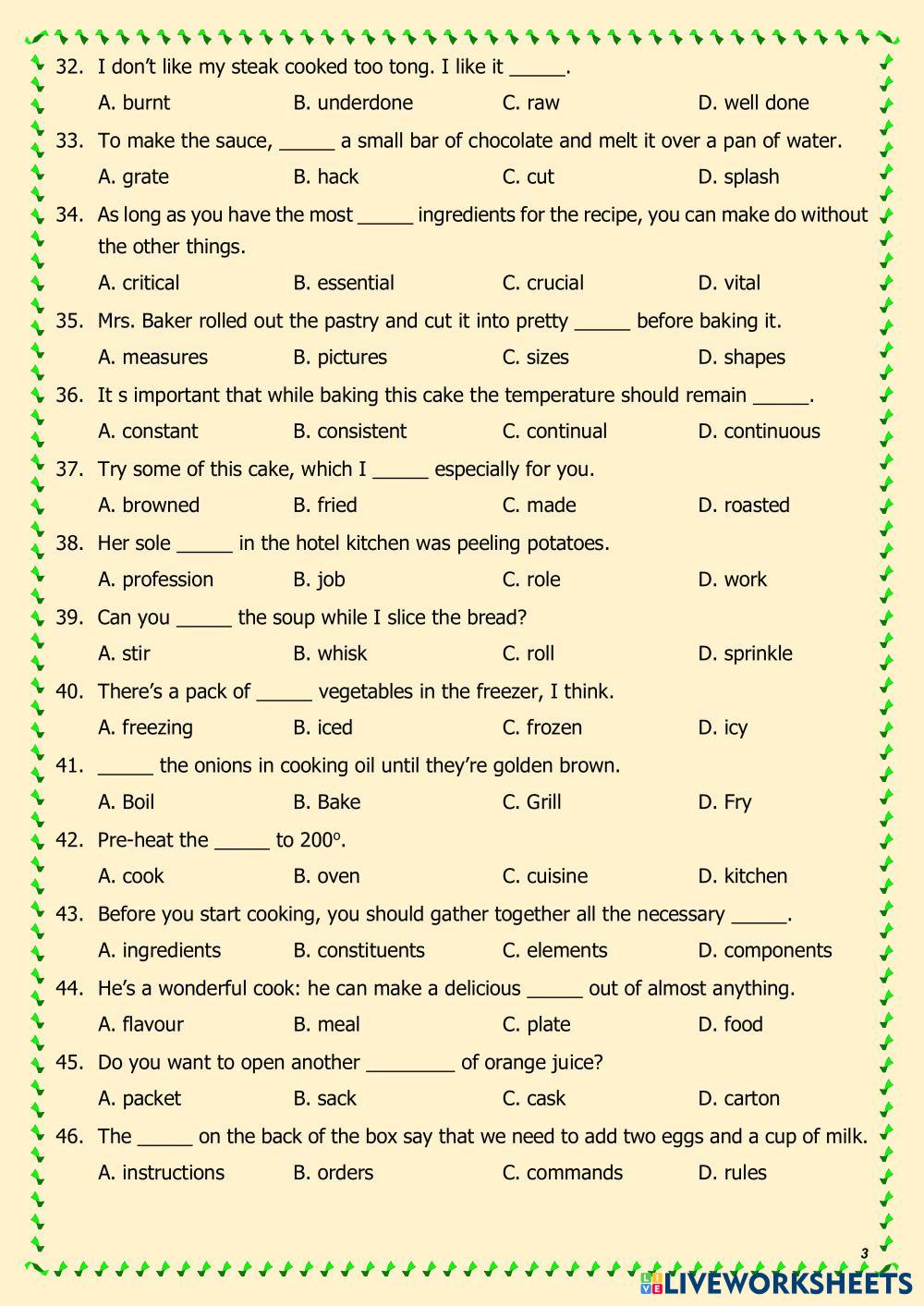 Vocabulary_Food (Cooking) 9.5 | Live Worksheets
