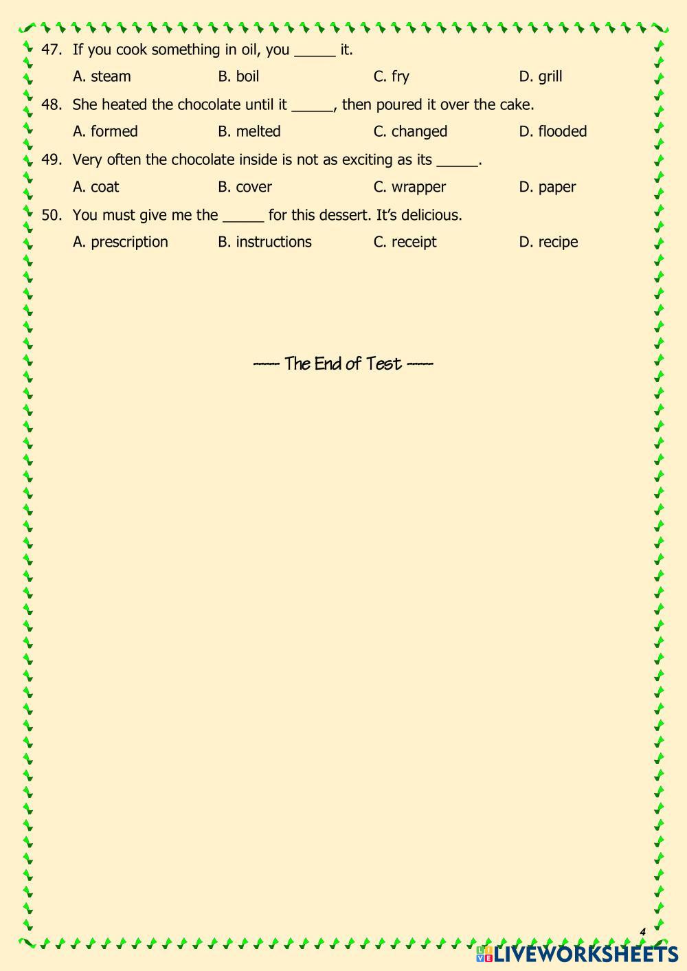Vocabulary_Food (Cooking) 9.5 | Live Worksheets