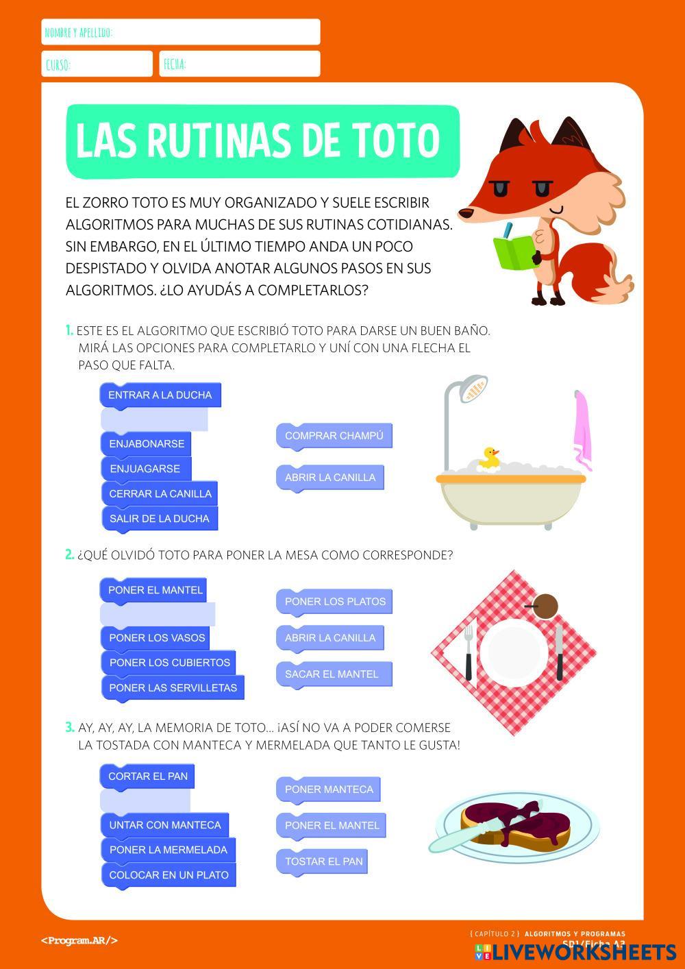 Las rutinas de Toto | Live Worksheets