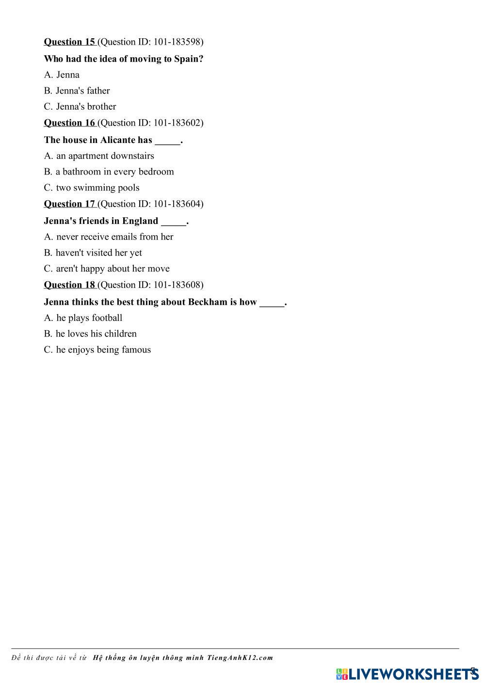 READING & WRITING TEST 40 | Live Worksheets