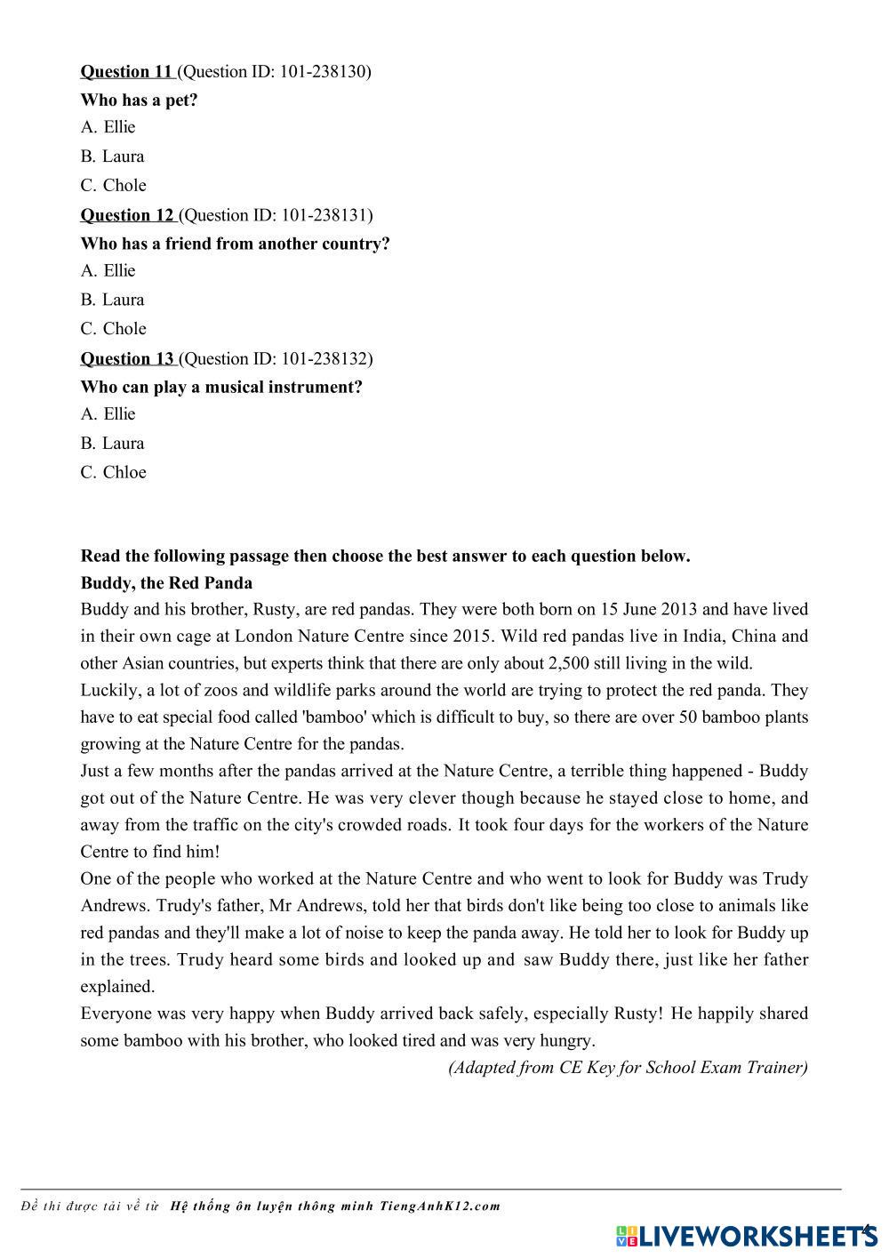 READING & WRITING TEST 41 | Live Worksheets